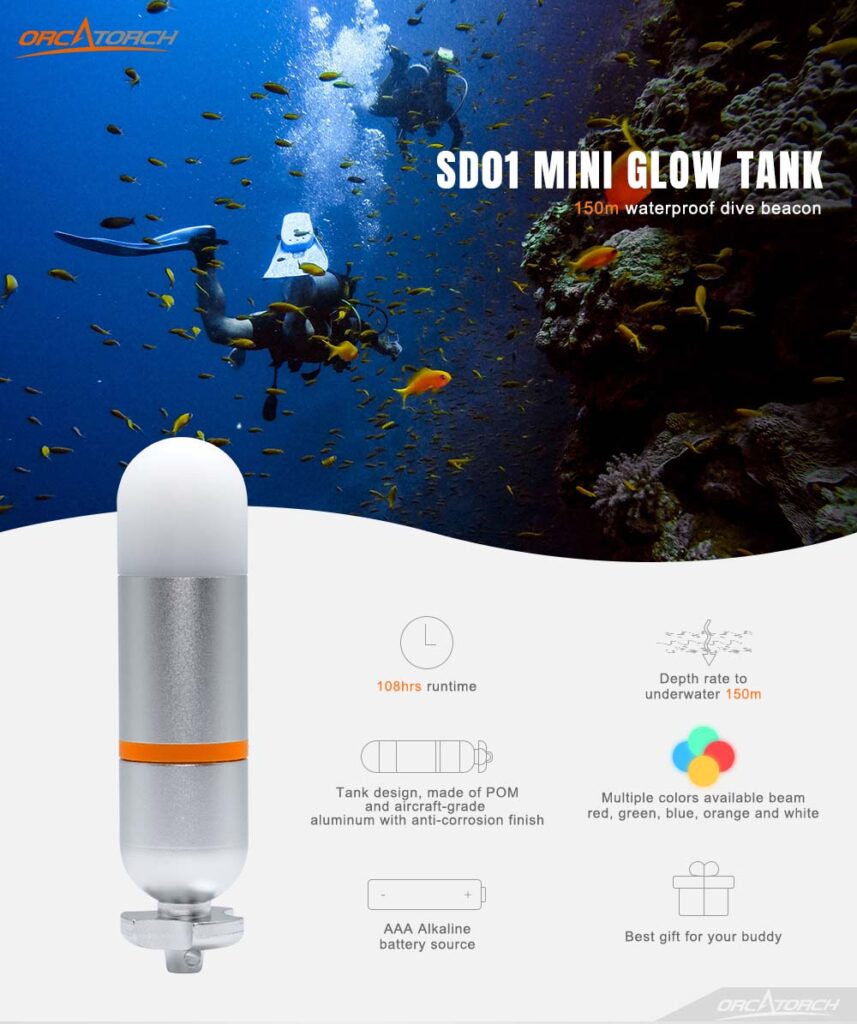 OrcaTorch SD01 Mini Glow Tank Diving Beacon Light | LED Torch Shop