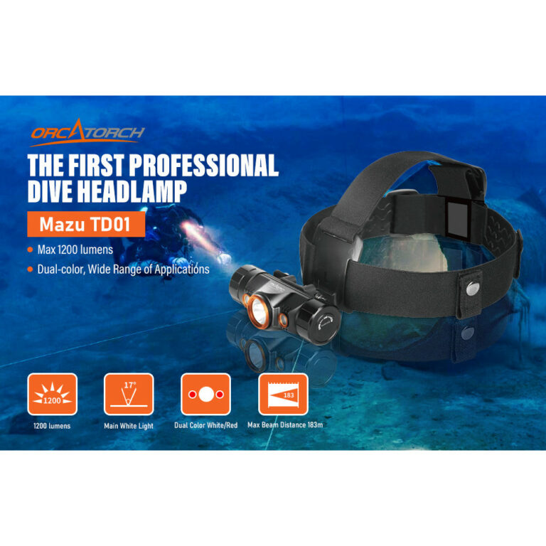 OrcaTorch Mazu TD01 Diving Headlight – 1200 Lumens, 183 Metres | LED ...