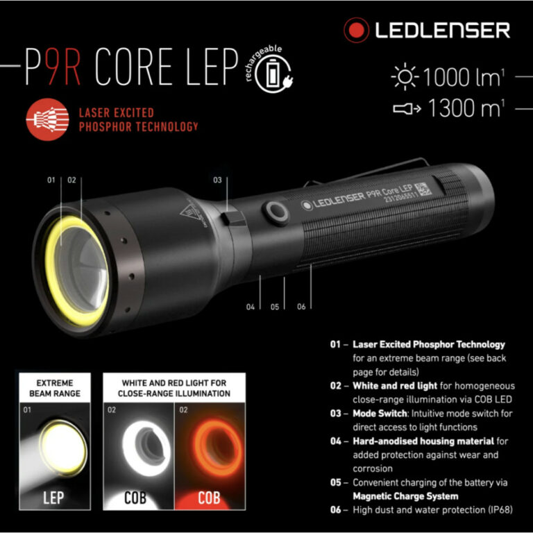 Ledlenser P9R Core LEP Rechargeable Flashlight plus Red Light – 400 ...