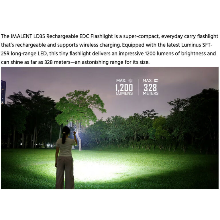 Imalent LD35 Rechargeable EDC Flashlight with Wireless Charging Case ...
