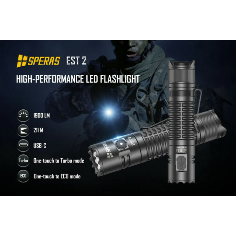 SPERAS EST2 Compact Rechargeable Flashlight – 1900 Lumens, 211 Metres ...